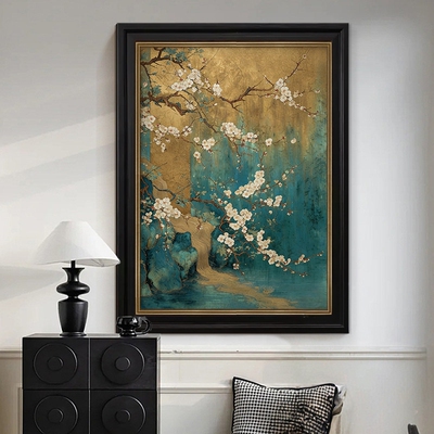 玉梅》中古风纯手绘油画客厅装饰画餐厅新中式玄关挂画宋代美学画