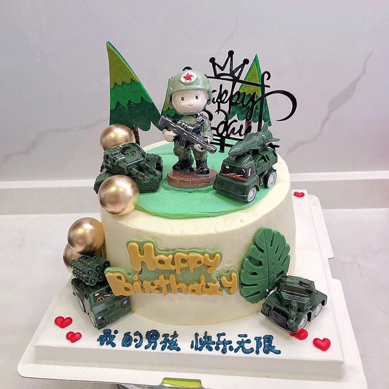 特种兵人事主题生日蛋糕装饰塑料大炮坦克车子战斗机飞机玩偶摆件