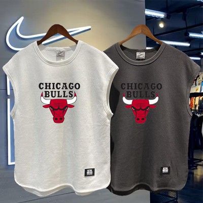夏季新款潮牌公牛运动背心纯棉重磅篮球服无袖坎肩大码宽松T恤