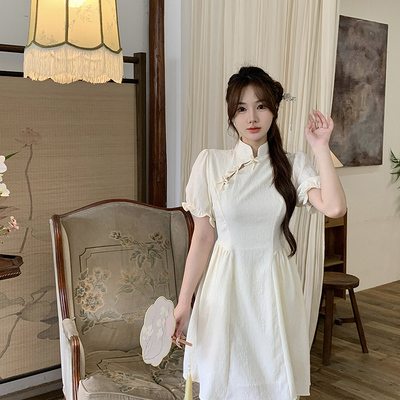 LOVEHEYNEW新中式改良旗袍黑色连衣裙女春夏2024新款短袖显瘦裙子