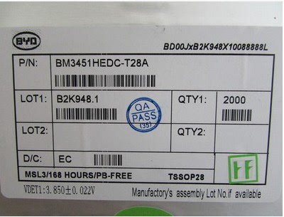 BM3451BHDC-T28A 比亚迪锂电池保护芯片 原装
