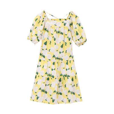 【MB】度假风温柔宽松百搭方领时尚印花连衣裙MB1568