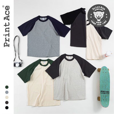 重磅桶织滚领斜肩拼色宽松短袖T恤 6292