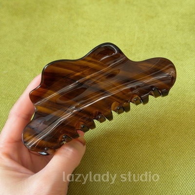 【藤姐款】出口韩国原单 醋酸高货琥珀色高级斜纹晕染抓夹鲨鱼夹