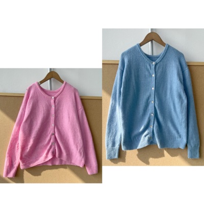 T2-86韩系糖果色圆领长袖针织开衫时髦短款质感软糯舒适毛衣H26-2