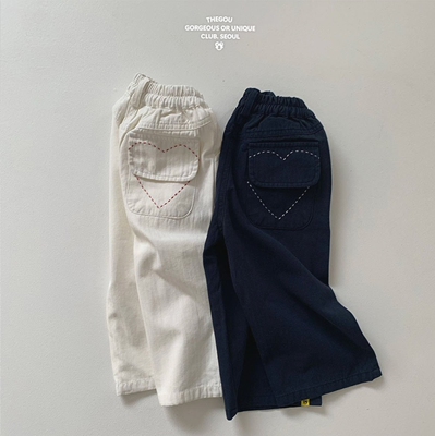 现货GOU韩国童装春亲子爱心长裤