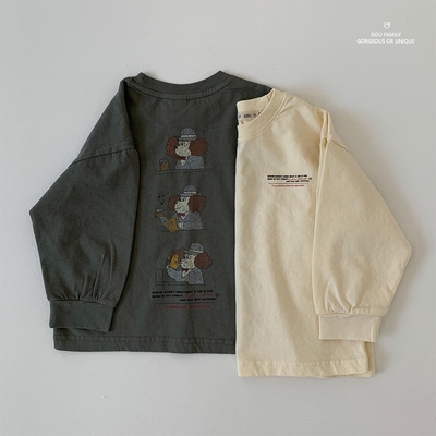 现货GOU韩国儿童纯棉卡通长袖T恤
