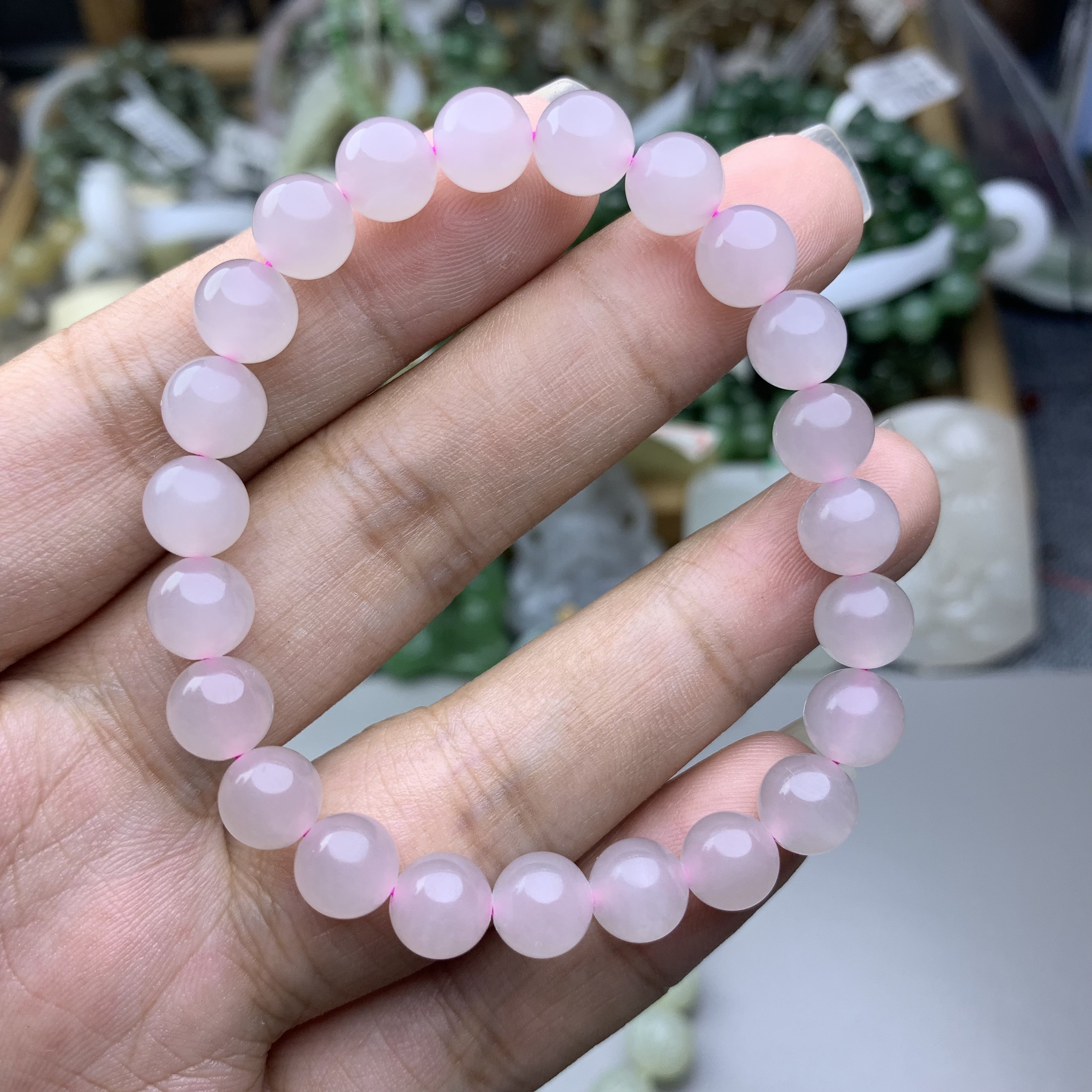 和田玉精品冰底藕粉手串仙粉手串8mm