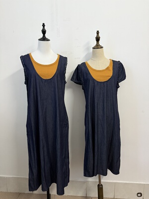 LZHOUSE 2025夏新款撞色假两件软牛仔连衣裙