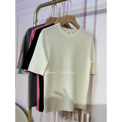 J家 美丽奴羊毛18针四平针基础百搭减龄修身针织短袖上衣7376