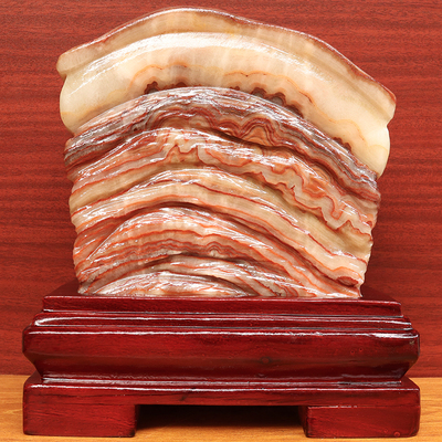 天然石材奇石摆件猪肉石桌面装饰雕刻石摆件20*23*9cm7272g