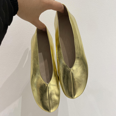 羊皮版~小众row风金色芭蕾单鞋女