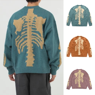 【官网折扣】KAPITAL JAPA骨头骨架针织休闲圆领毛衣平田和宏宽松