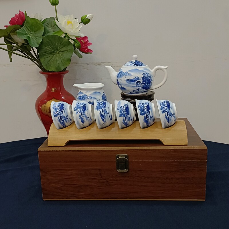 景德镇市高温手绘山水高档功夫茶具全手工家用办公室茶壶杯子套装