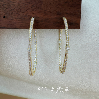 【古熙西 外饰】潮牌专柜原单AAA超闪锆石圆圈夸张耳饰派对晚宴