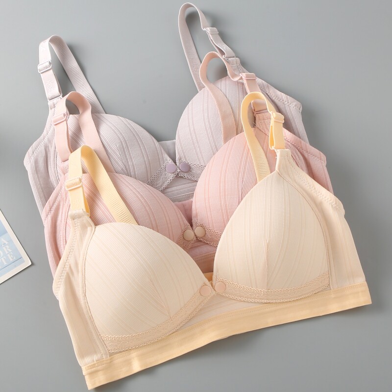 前开扣式哺乳文胸无钢圈薄海绵内衣收副乳聚拢防下垂产后喂奶专用