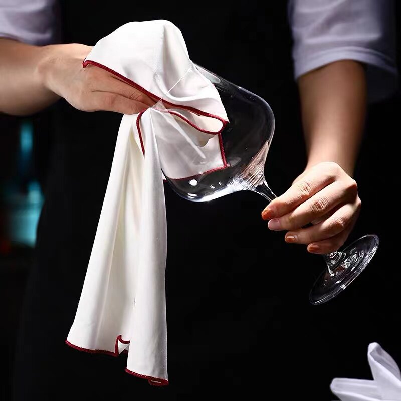 红酒杯专业擦杯布彩边席巾全棉口布餐巾打杯布不掉毛擦杯布抹杯布