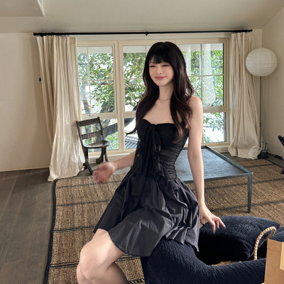 拼接蕾丝鱼尾镂空抹胸连衣裙女