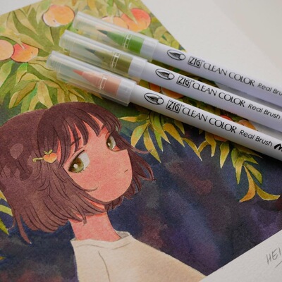 毛笔头水彩笔插画手账吴竹进口