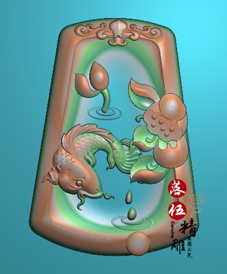 莲花鱼连年有余7841 鱼 挂件花件精雕图浮雕玉雕灰度图JDPBMP雕刻