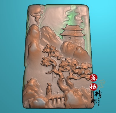 山水人物84632风调雨顺精雕图浮雕玉雕灰度图JDPBMP雕刻山水扫描