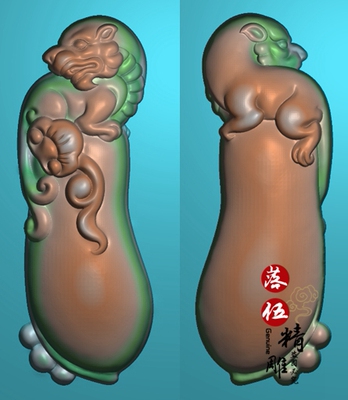 双面福瓜 貔貅 兽 灵芝00205把件木雕精雕图浮雕玉雕灰度图JDPBMP