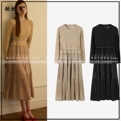 敏姐26春韩国设计师品牌DEWL新款4月纯色褶皱针织拼接连衣裙