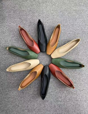 牛皮2025年春夏新款法式方头浅口单鞋女软底软面粗跟平底妈妈鞋女