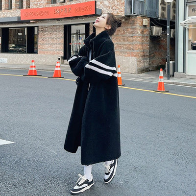 羊羔毛外套女长款仿皮毛一体棉服