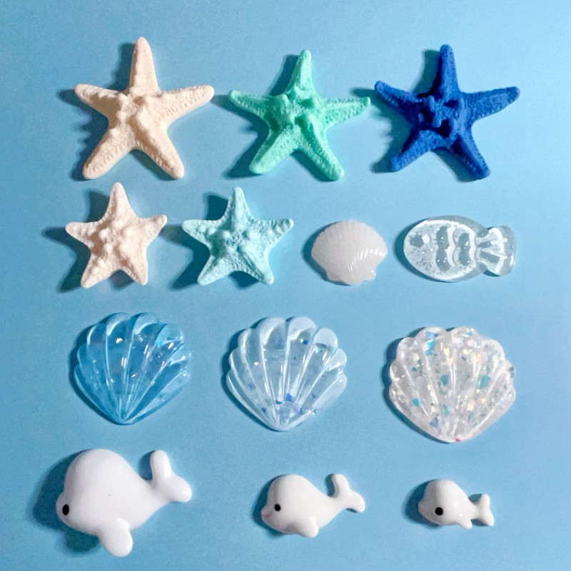 海洋系列 贝壳海星小鱼珠子diy树脂配件手机壳头饰收纳盒鞋扣贴片