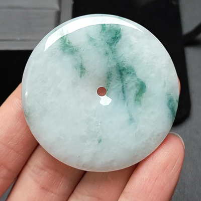 飘花冰糯种平安扣隆慈缘老坑挂件