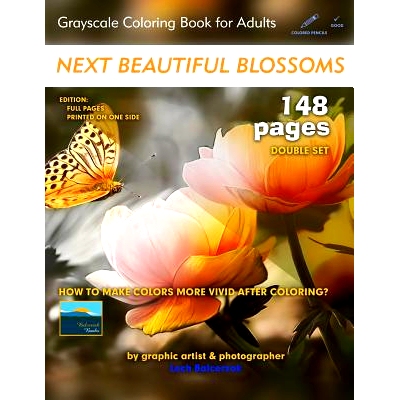 预订 Next Beautiful Blossoms - Grayscale Coloring Book for Adults: Edition: Full pages (Double Set): 9781731246578