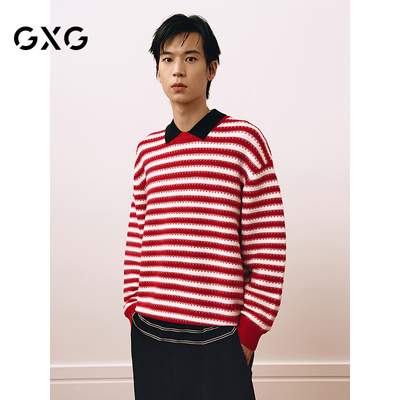 GXG男装 商场同款红白条纹毛衣休闲线衫通勤男 25年春G25X201010