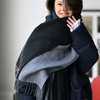 纯色双面拼色流苏围巾大披肩女