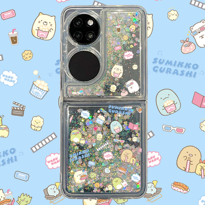 吃货零食墙角生物可爱卡通少女ins风软妹萌系日韩适用于华为p50 pocke手机壳宝盒上下折叠防摔透明流沙软套