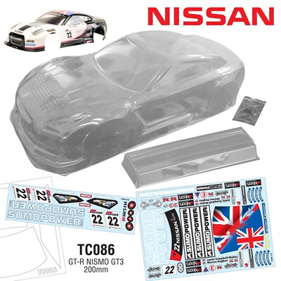 1/10 GTR TC086 轴距258mm PC 透明车壳附彩贴  运费6元