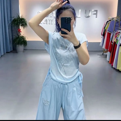 新款冰感网纱短袖薄款微透撒银T恤跳广场舞上衣鼓舞队服627
