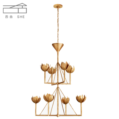 VC1:1Alberto美式复古餐厅客厅卧室楼梯挑空双层荷花吊灯设计师灯