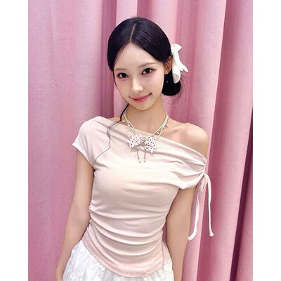 韩国小众品牌PAINORPLEASURE郑元伊woni/stella/julie捏褶上衣