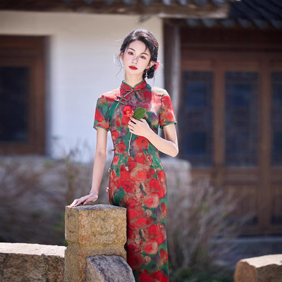 2025夏季新款老港风复古旗袍女高端优雅气质日常走秀演出服旗袍