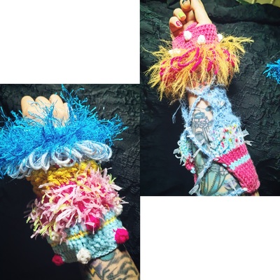 【砸窑儿RockPixies】原创编织彩色撞色不对称袖套手套可配Lo裙