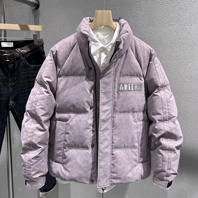 男士立领羽绒服2025冬季新款青年流行柔软涂层短款保暖白鸭绒外套