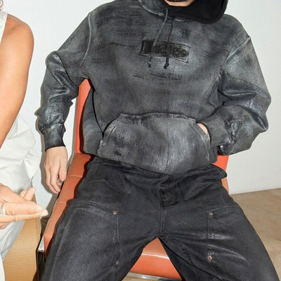 M联名款FOIL BOX LOGO SWEATSHIRT油漆刷漆工艺连帽加绒卫衣帽衫