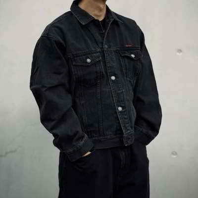 SS25 Denim Trucker Jacket胸前刺绣徽标口袋牛仔潮流夹克外套