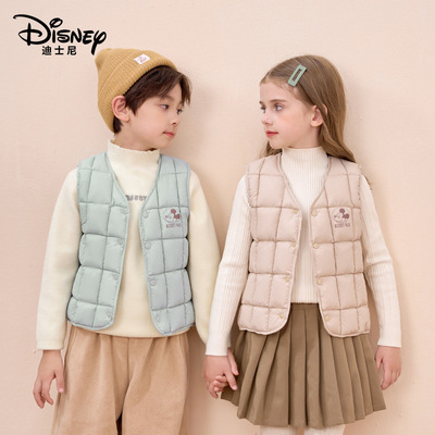 迪士尼儿童马甲男童女童棉背心2024秋冬薄款内搭宝宝外穿保暖坎肩