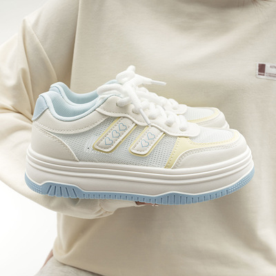 蓓尔小白鞋女2025夏季新款网面透气板鞋学生厚底百搭配裙子休闲鞋