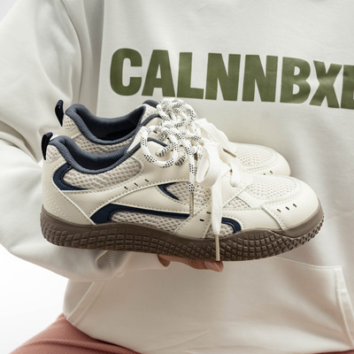 蓓尔透气德训鞋女2026春季新款网面板鞋学生厚底百搭休闲运动鞋子