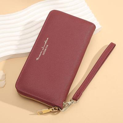 隆妮新款钱包时尚女士长款 十字纹拉链手抓包女简约零钱包 wallet