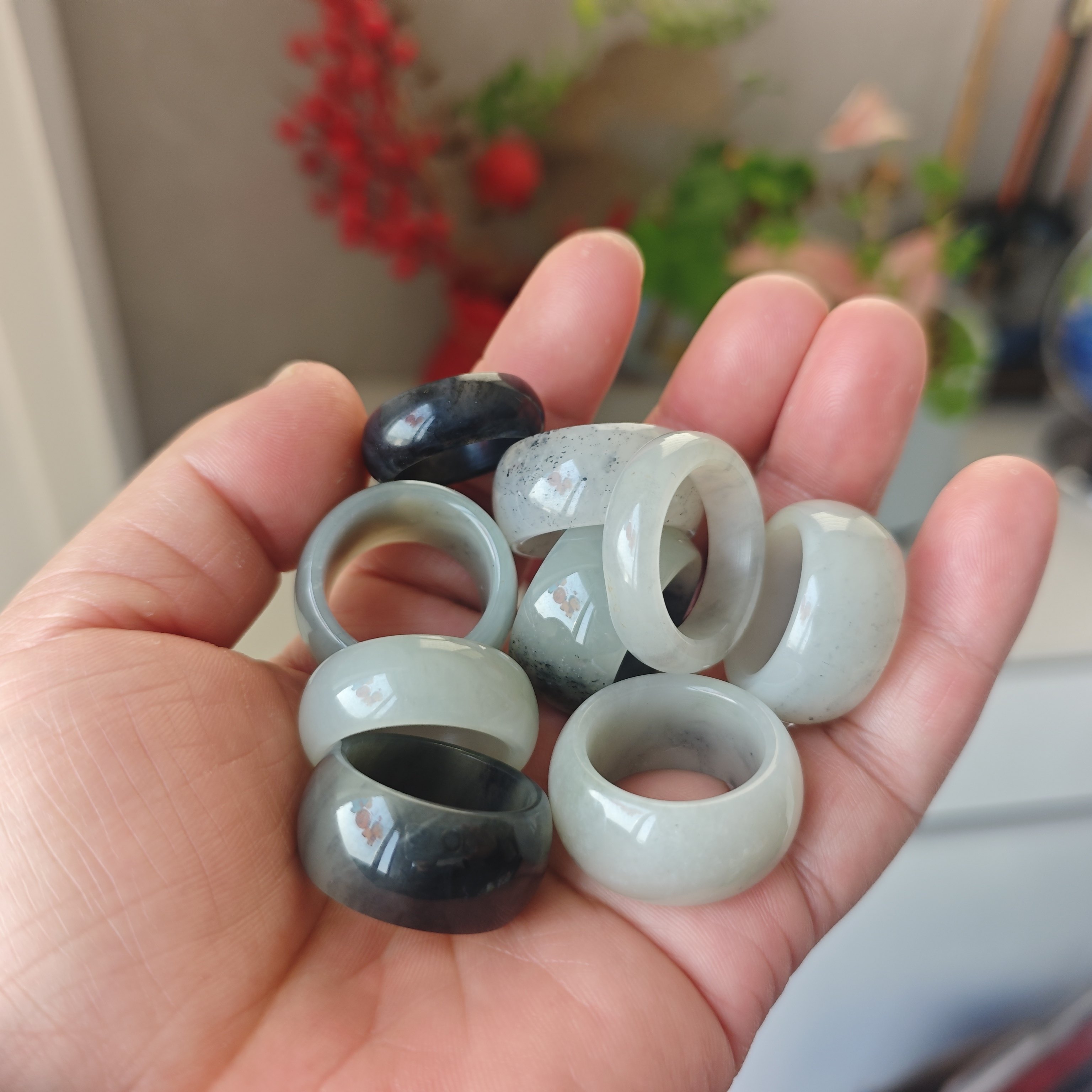 一物一图新疆和田玉戒指籽料墨玉青花戒指青花籽料黑白分明细腻