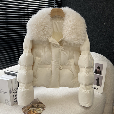 above deck羊羔毛羽绒服女短款压胶皱褶2025冬季新款时尚洋气外套